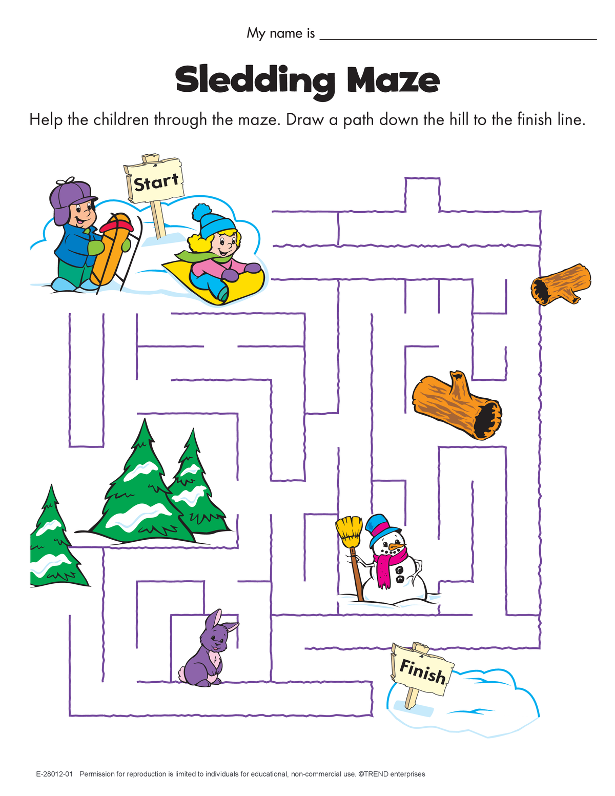 Winter Sledding Maze Coloring Activity Free Printable E28012-01 — TREND ...