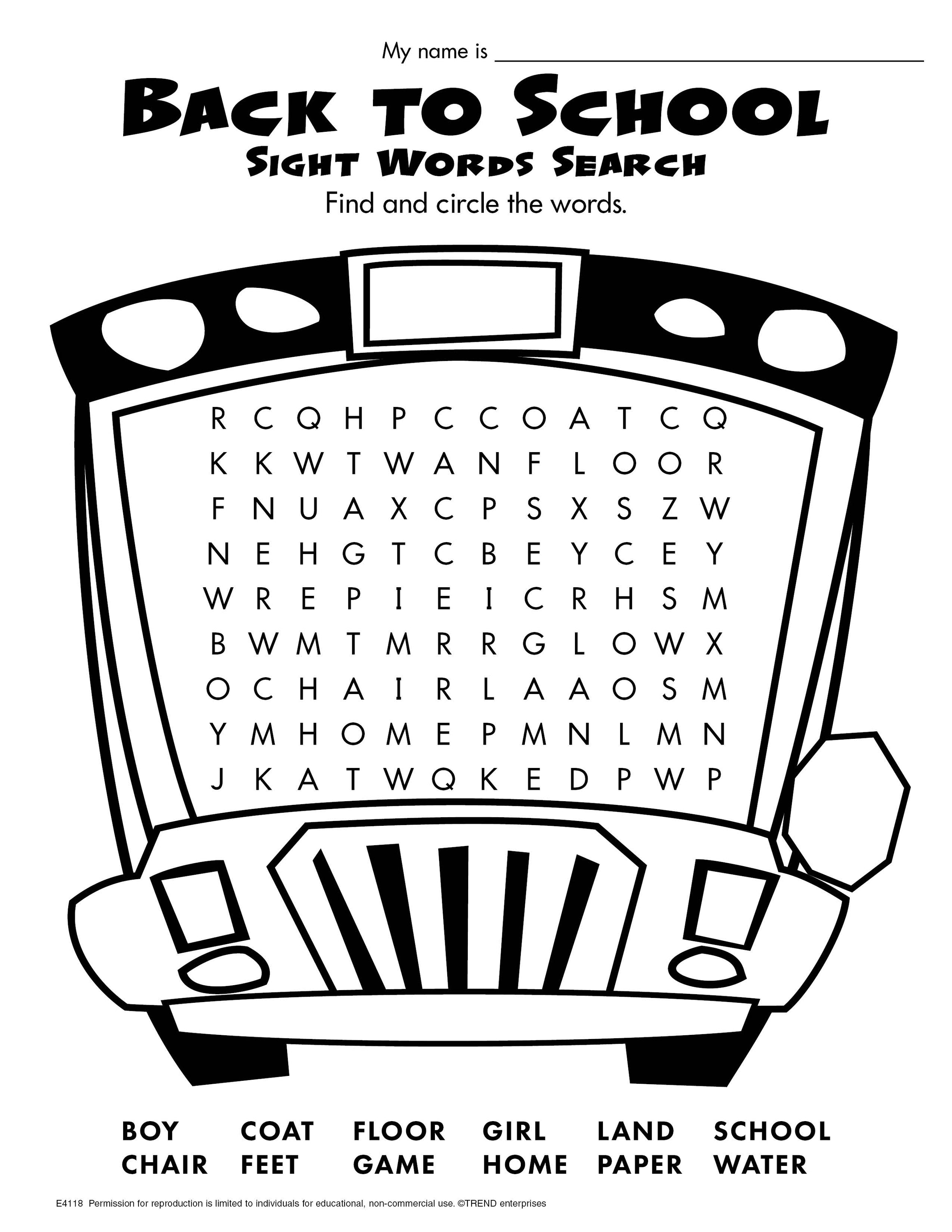 Free Printable Back to School Sight Words Search — TREND enterprises