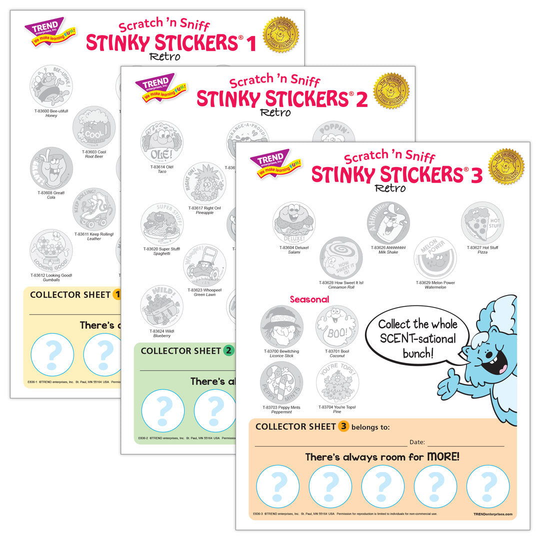 Retro Stinky Stickers Collector Sheet Series 1-2-3 Free Printable E836 ...