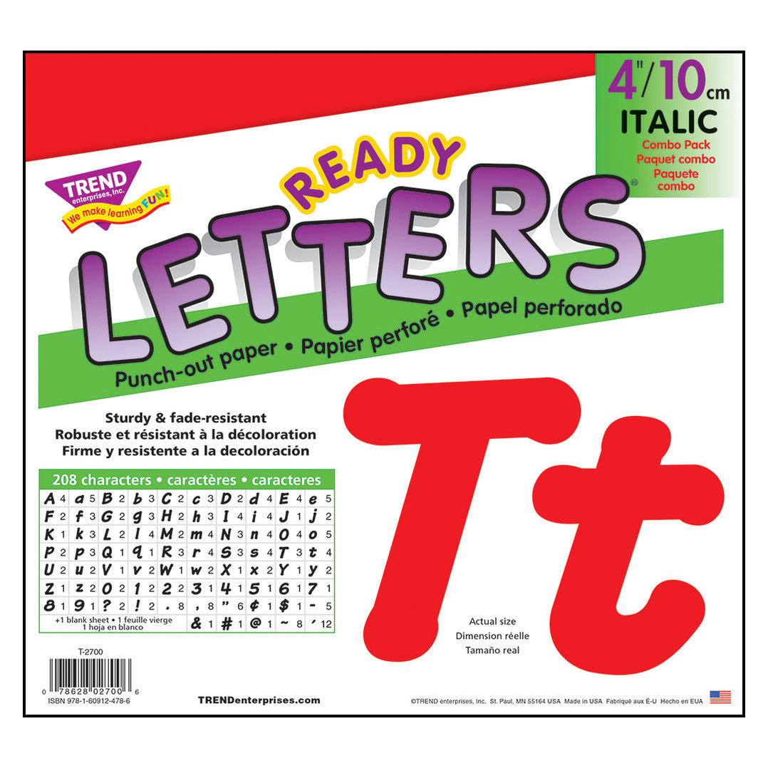Ready Letters® Red 4-Inch Italic Uppercase-Lowercase Combo Pack T2700 ...