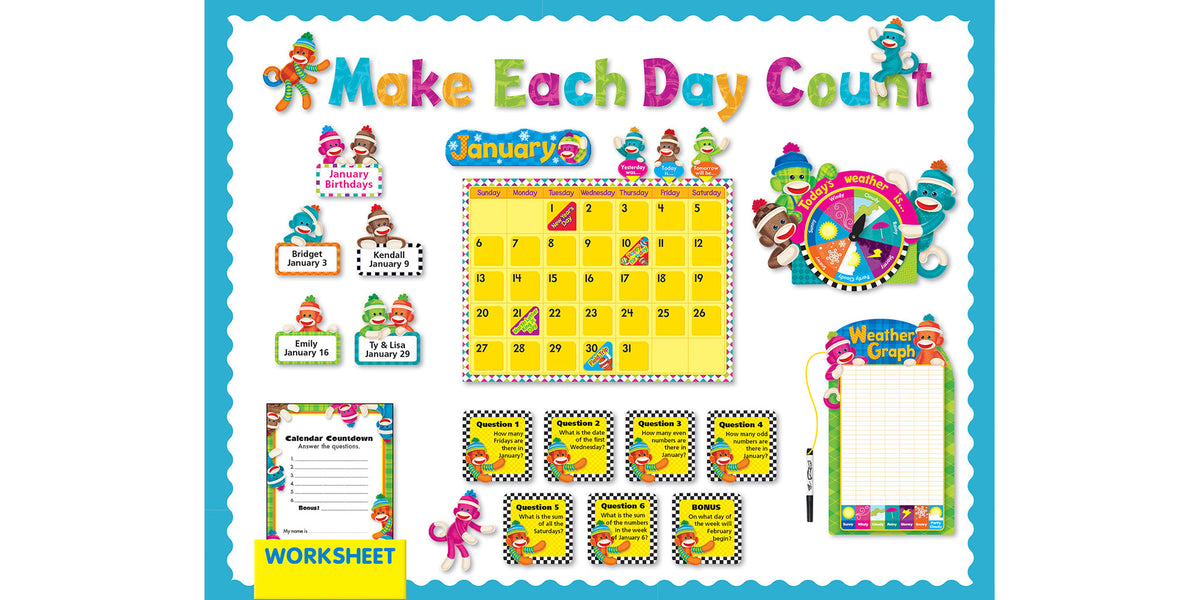 Sock Monkeys Calendar Make Each Day Count Bulletin Board Idea — TREND ...