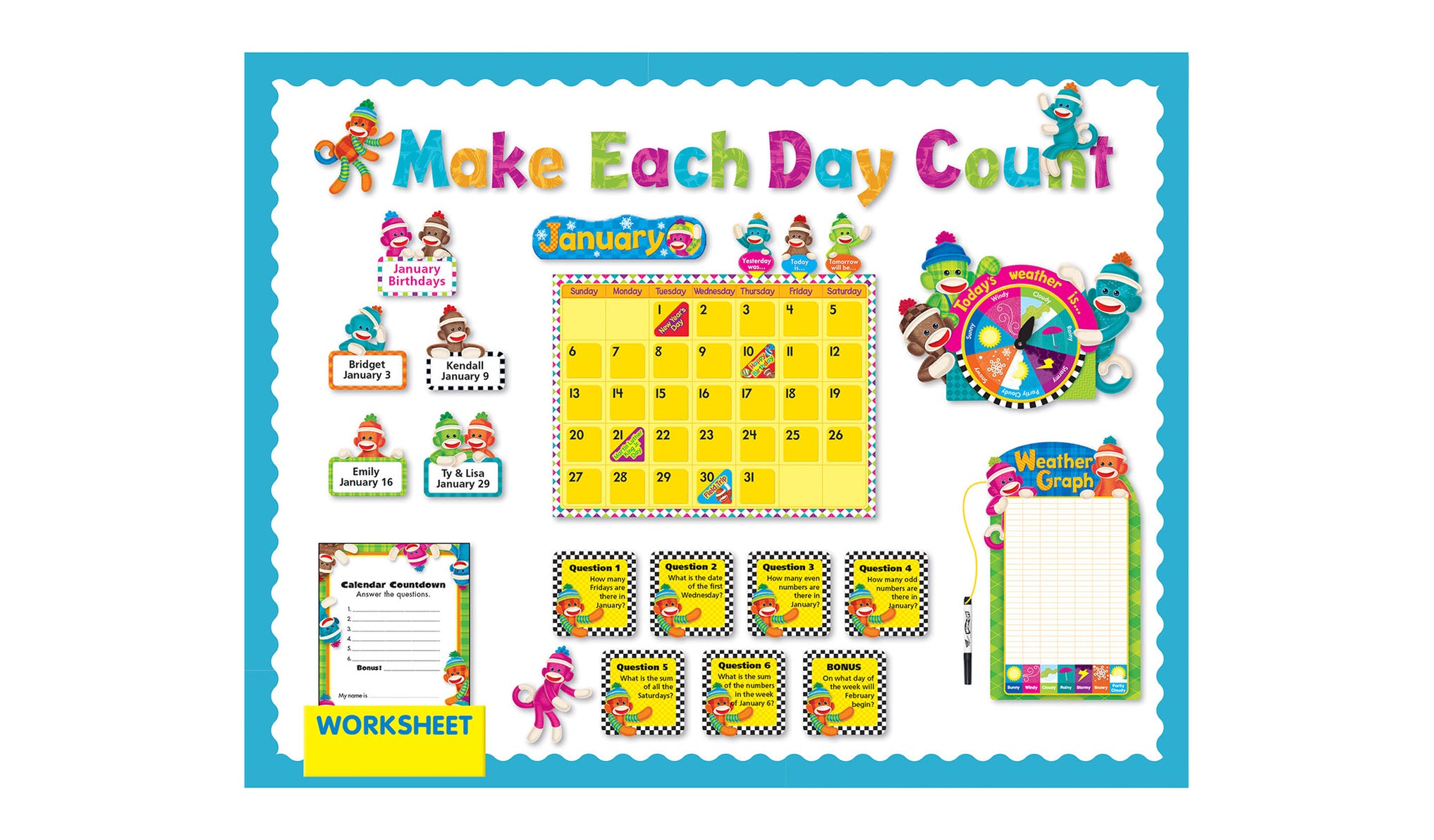 Sock Monkeys Calendar Make Each Day Count Bulletin Board Idea — TREND ...