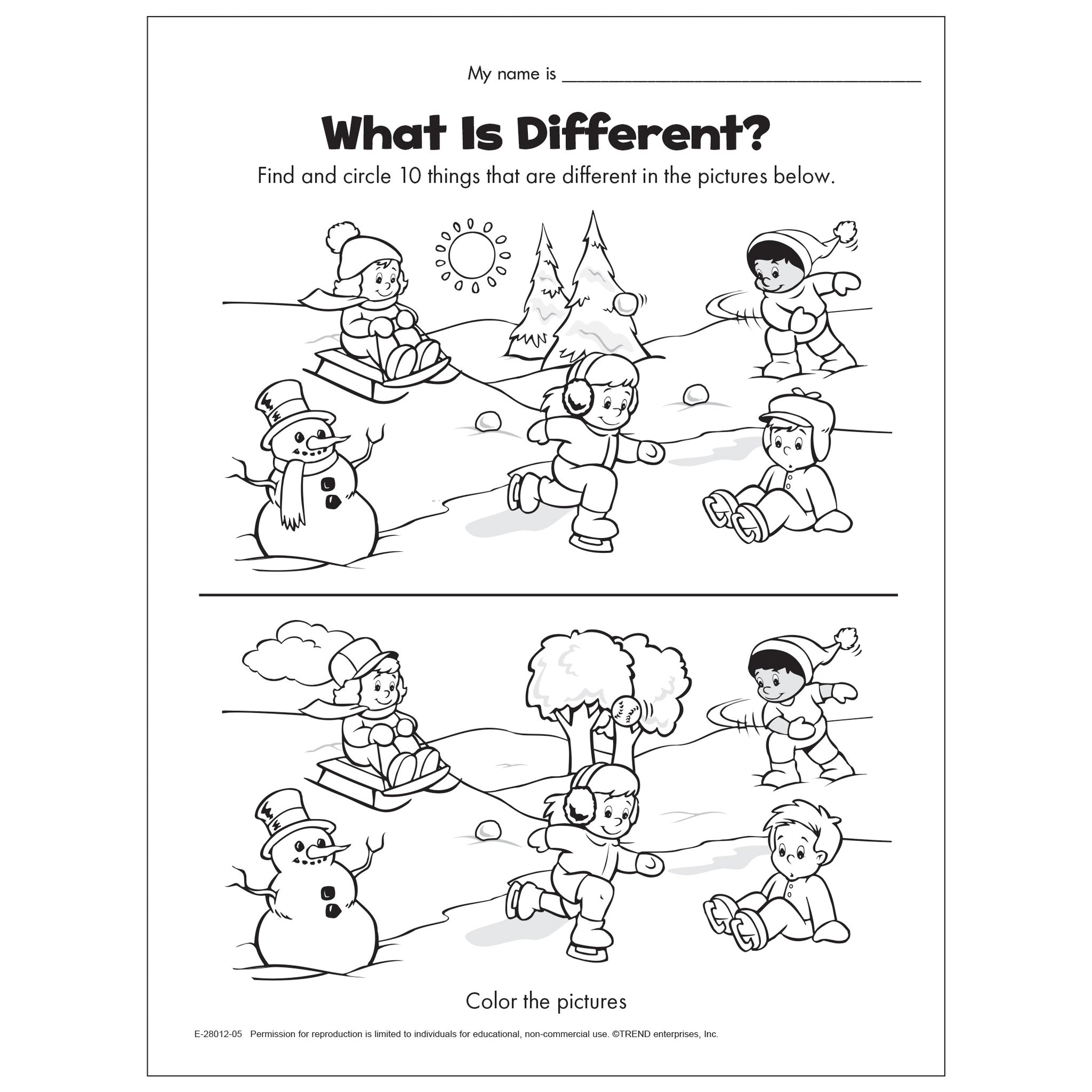 Winter Fun Spot the Difference Activity Page Free Printable E28012-05 ...