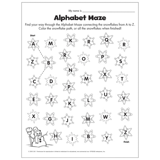 Winter Snowflake A-Z Alphabet Maze Coloring Activity Free Printable ...