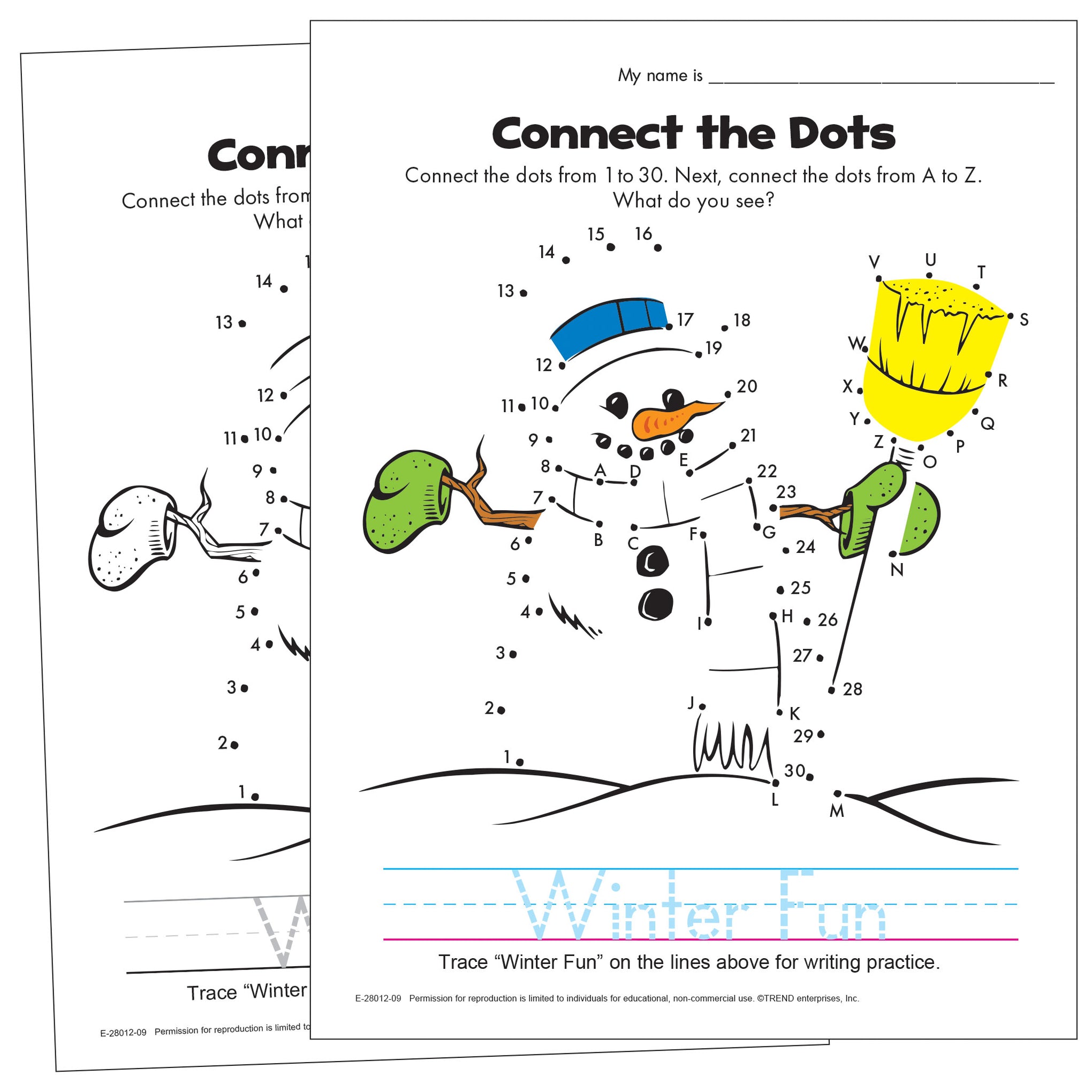 Winter Snowman Dot-To-Dot Numbers Alphabet FREE Printable E28012-09 ...