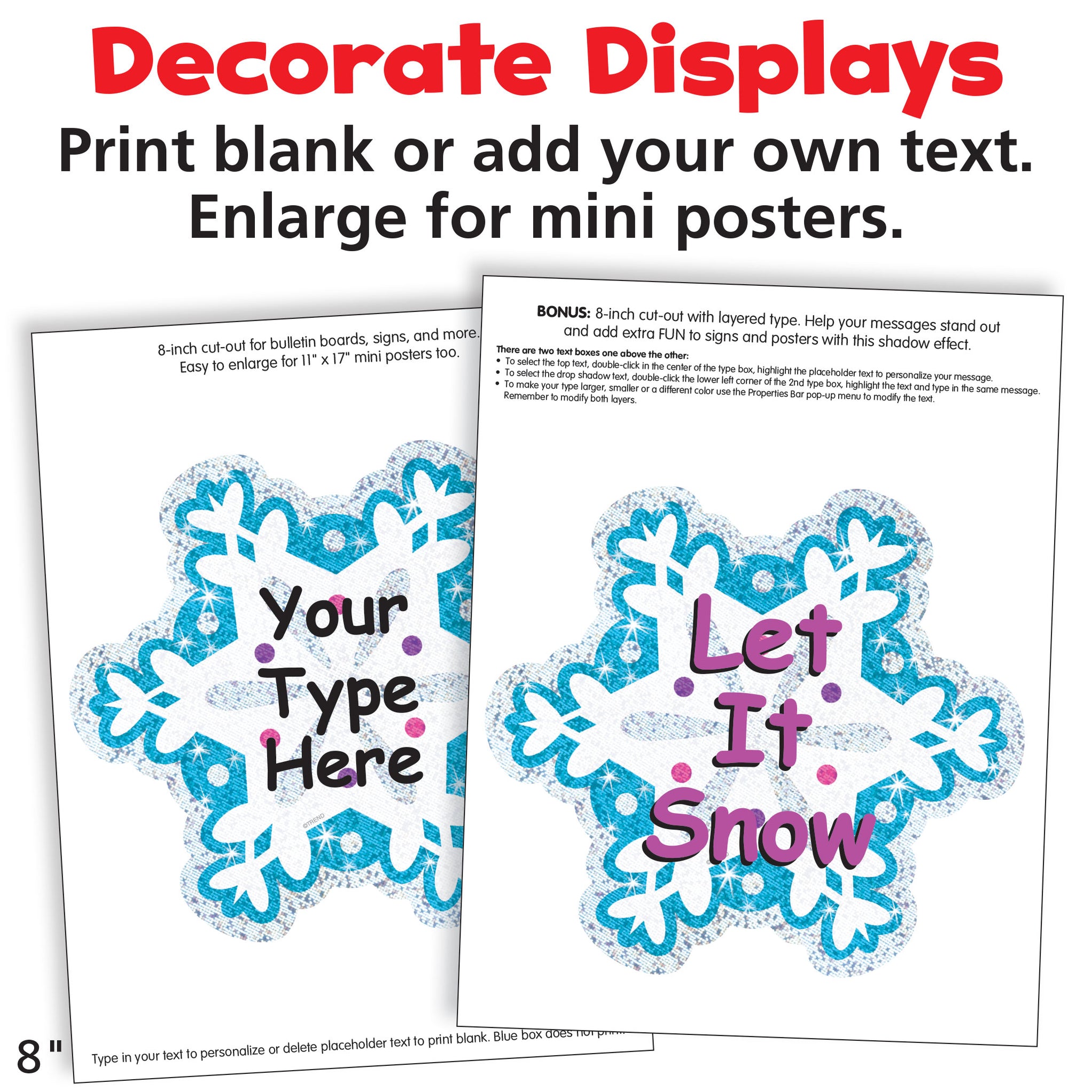 Sparkling Winter Snowflake Printable Decor Editable Cut-Outs P10008 ...