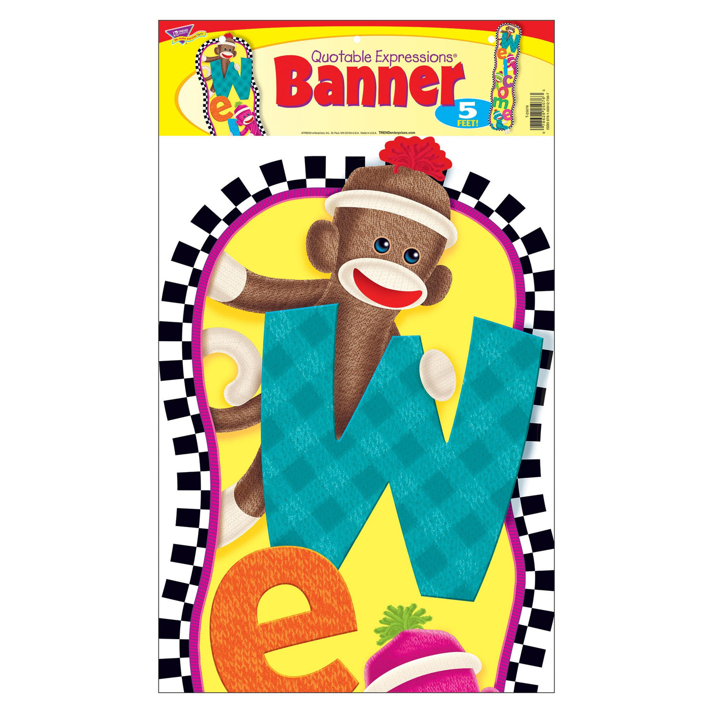Quotable Expressions® Banner – 5 Feet Welcome Sock Monkeys T25076 ...