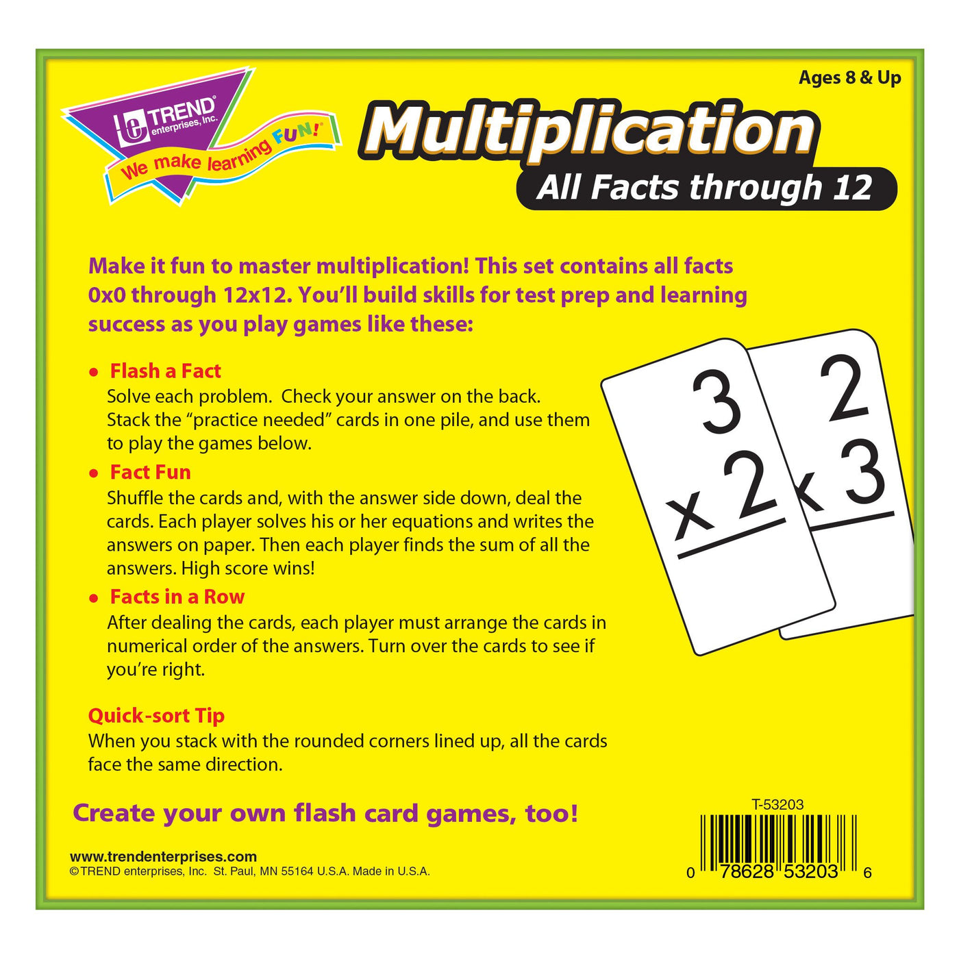 Skill Drill Flash Cards Multiplication 0-12 All Facts T53203 — TREND ...