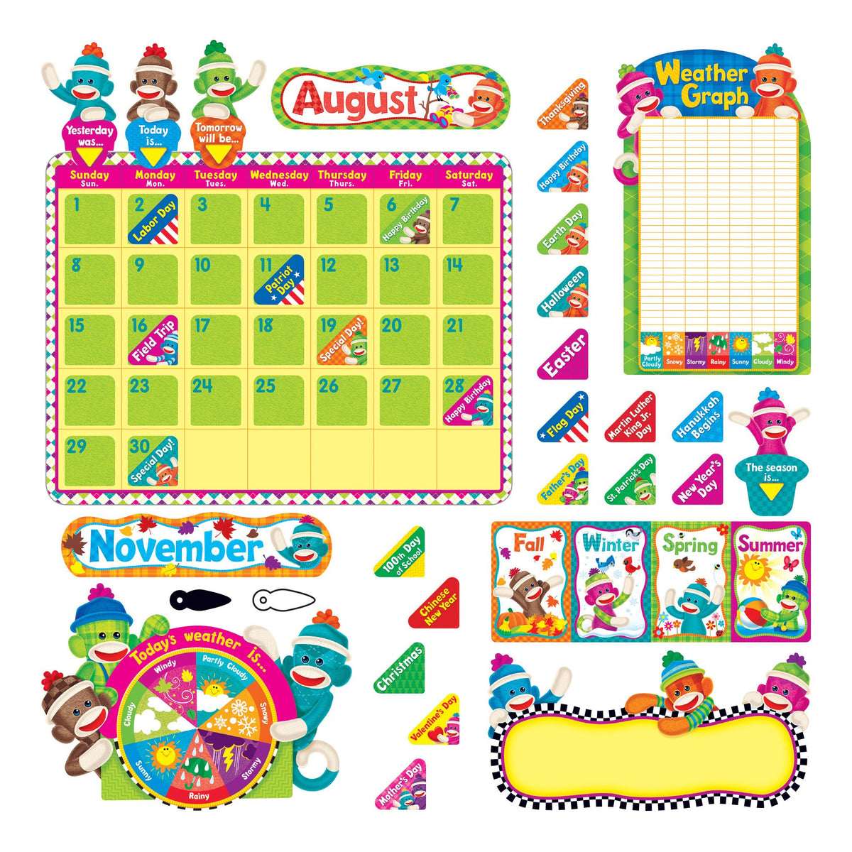 Bulletin Board Set Sock Monkeys Calendar T8416 — TREND enterprises, Inc.
