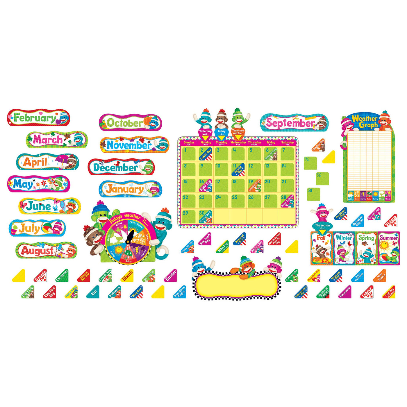 Bulletin Board Set Sock Monkeys Calendar T8416 — TREND enterprises, Inc.