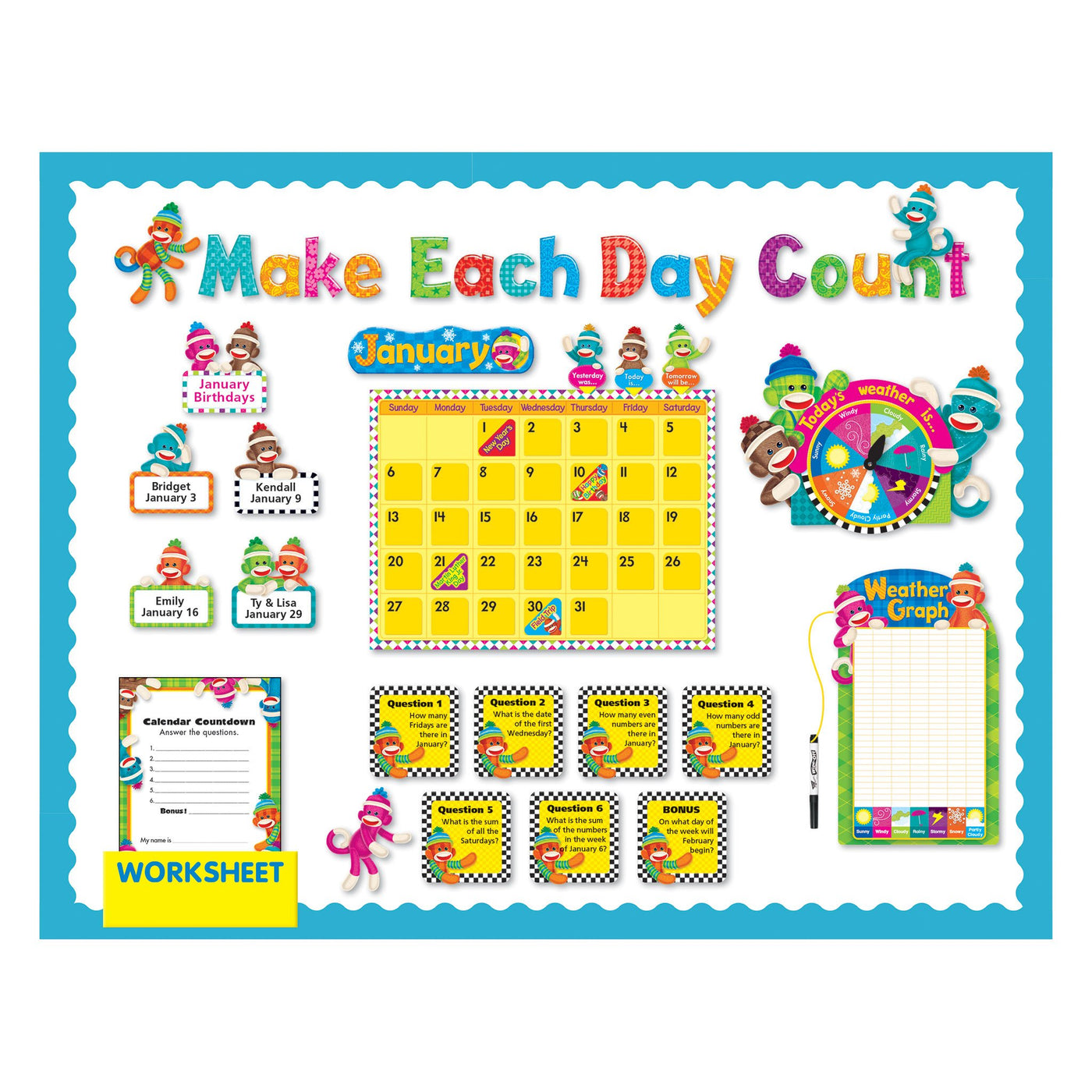 Bulletin Board Set Sock Monkeys Calendar T8416 — TREND enterprises, Inc.