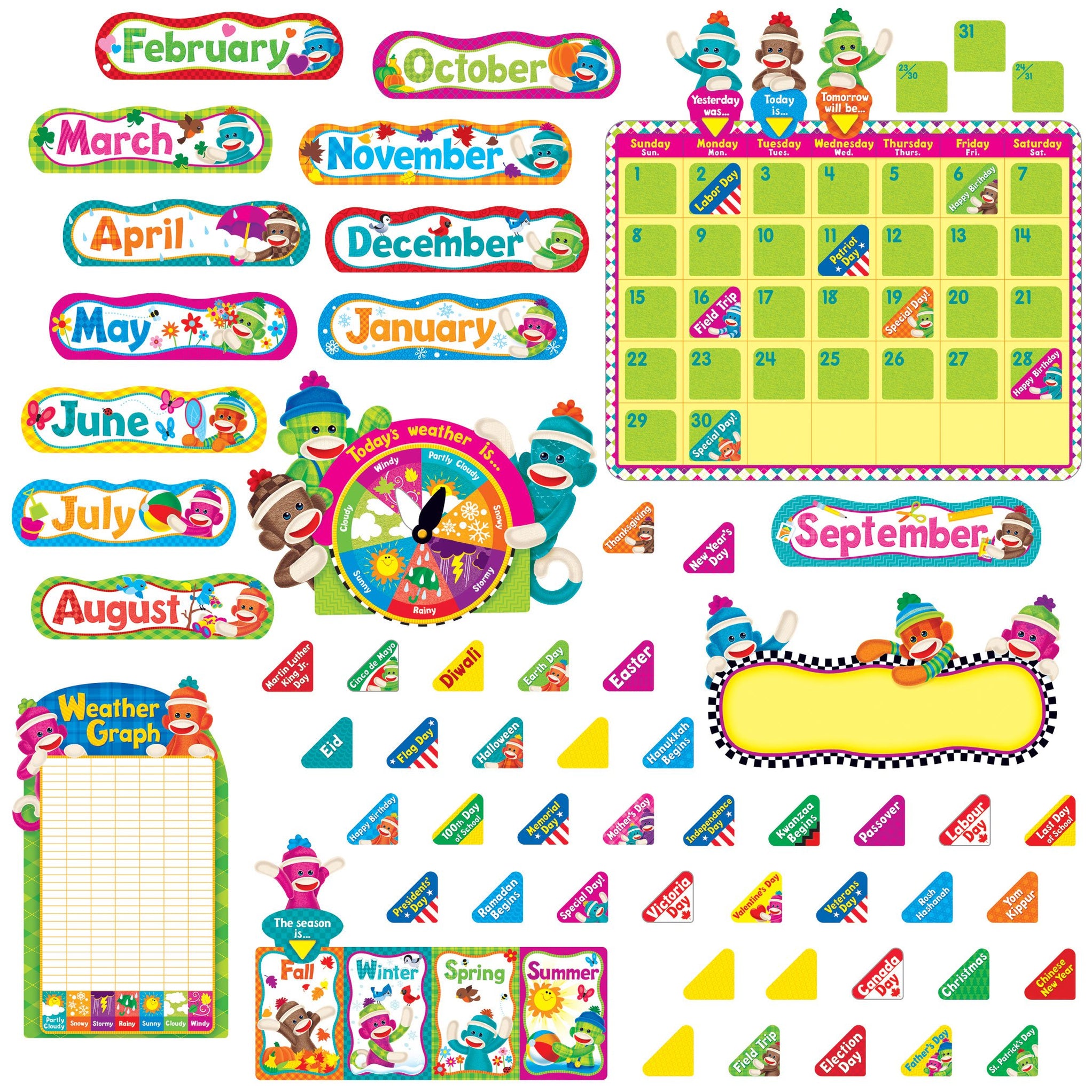 Bulletin Board Set Sock Monkeys Calendar T8416 — TREND enterprises, Inc.