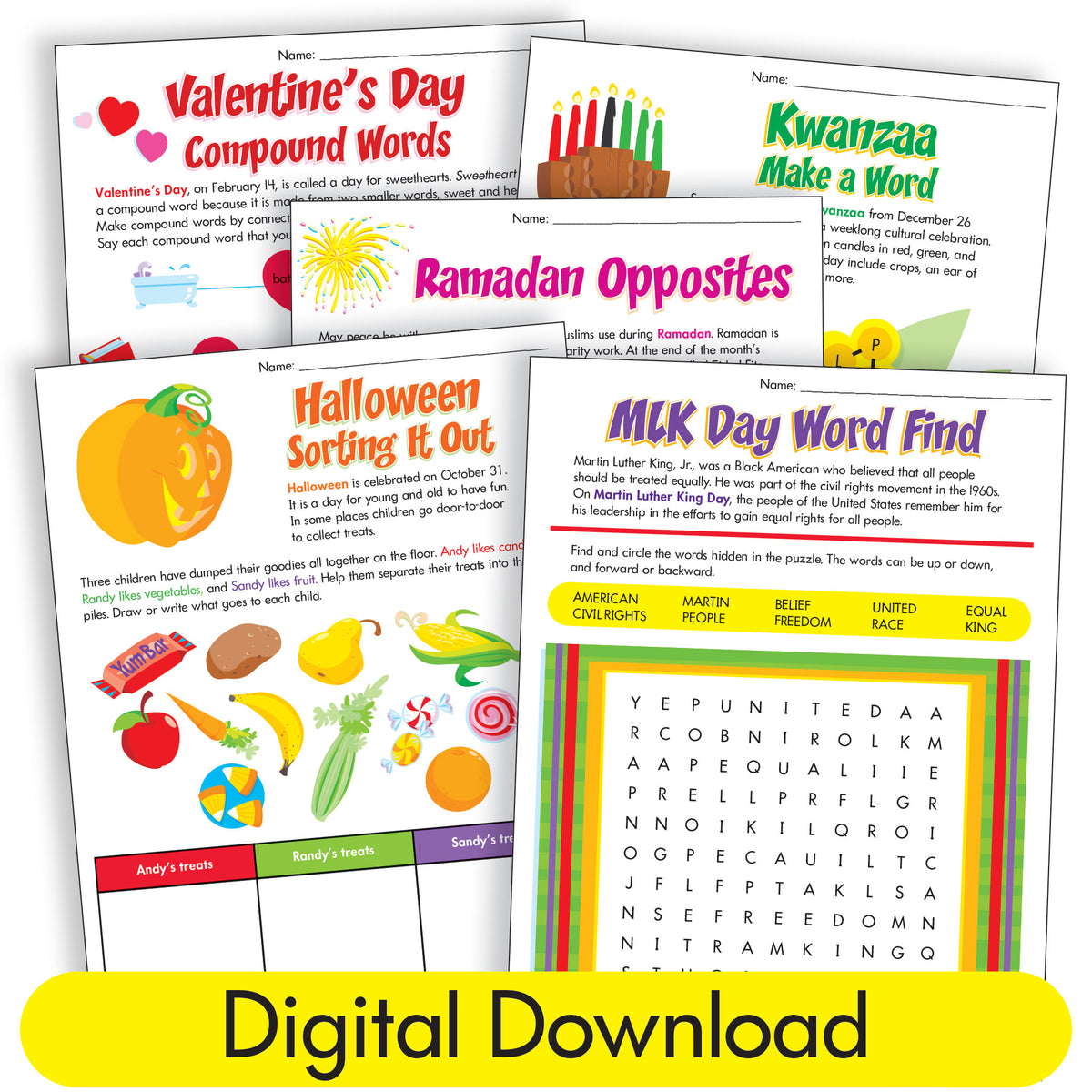 Printable Worksheets Year-Round Holidays Language Skills P14202 — TREND ...